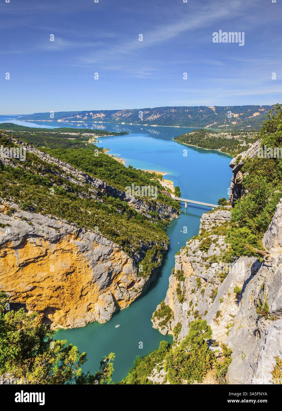 The river Verdon flows along the bottom of the canyon. The water in the ...