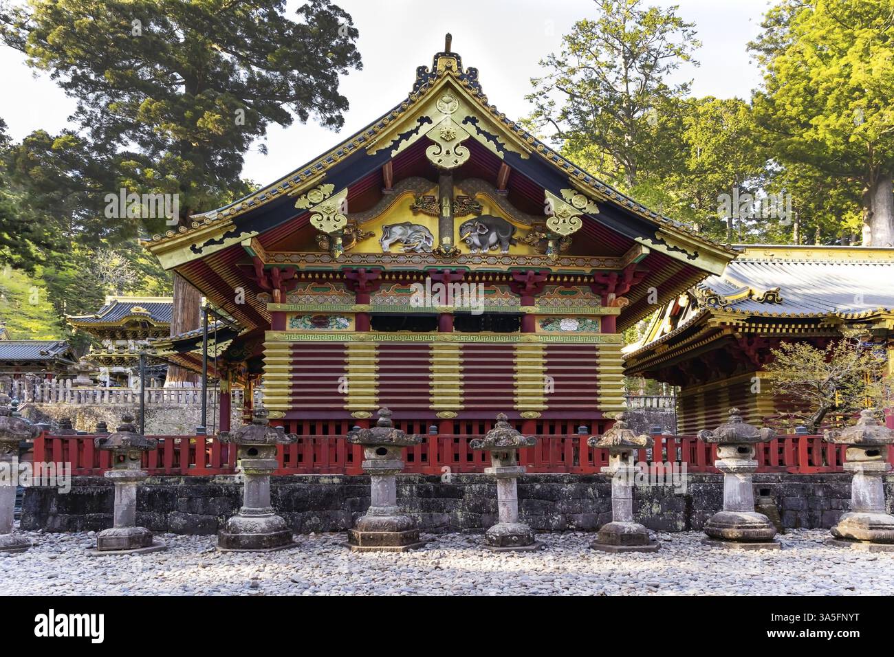 Ornate splendid temple. National Treasure of Japan. The even rows of ...