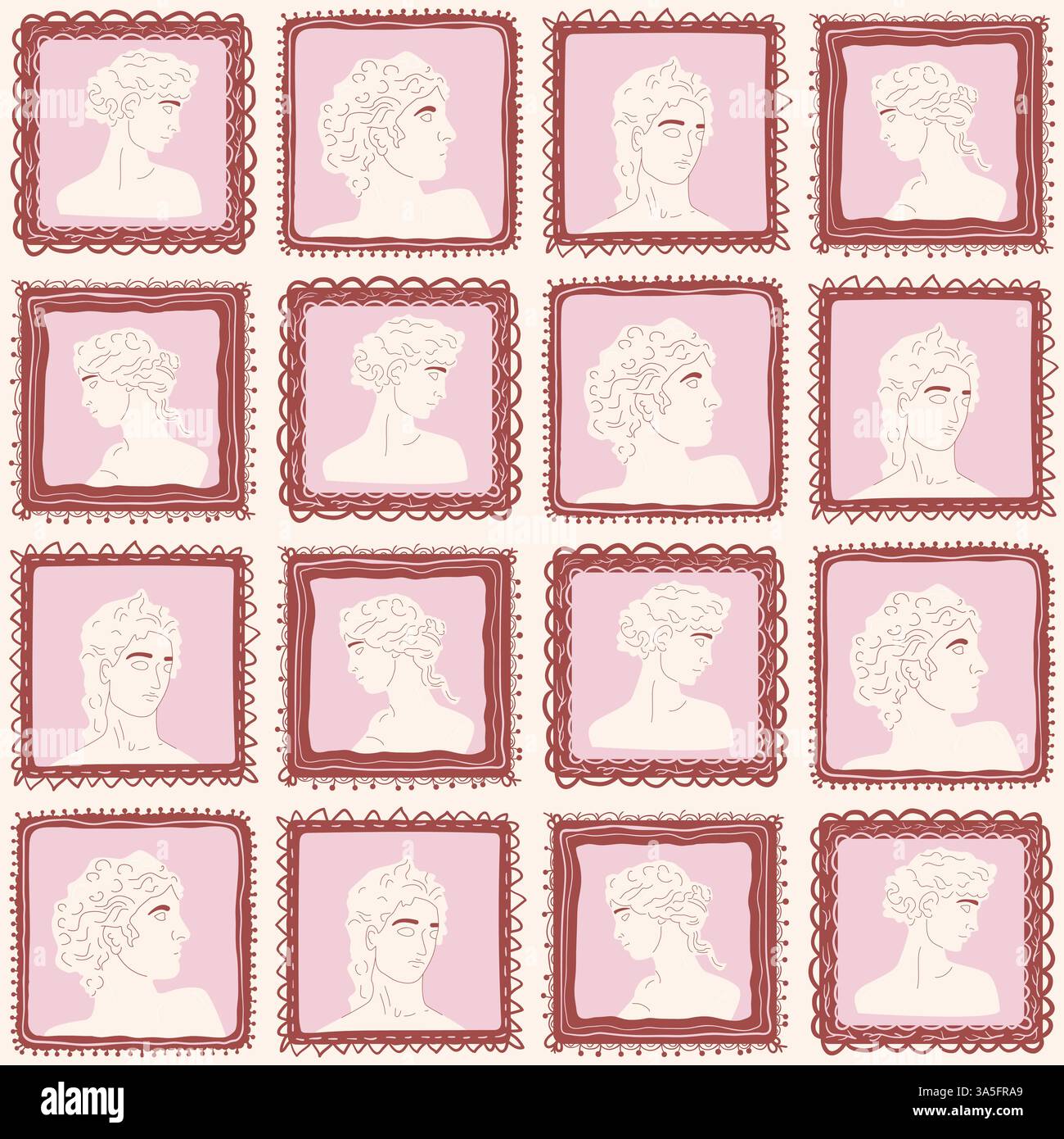 Greek statues portrait seamless pattern. Antique Roman face sculpture ...