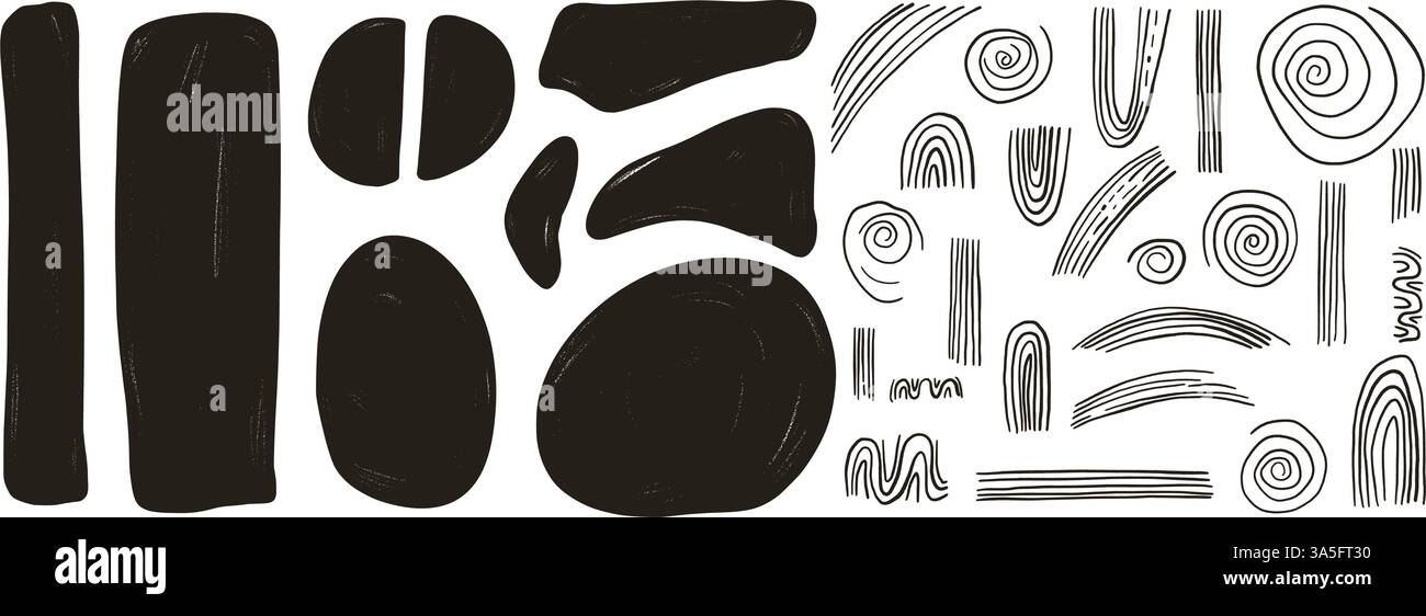 Ink rough geometric figures silhouette set. Semicircle, rectangle chalk ...