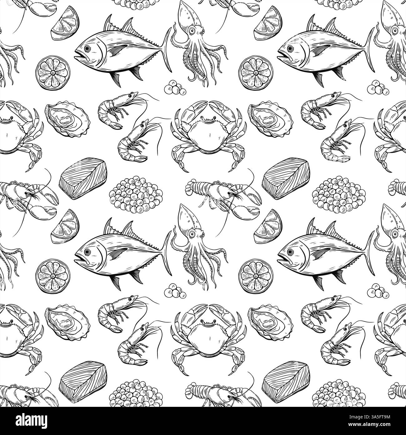 Seamless pattern of hand drawn seafood sketches Stock Vector Image ...