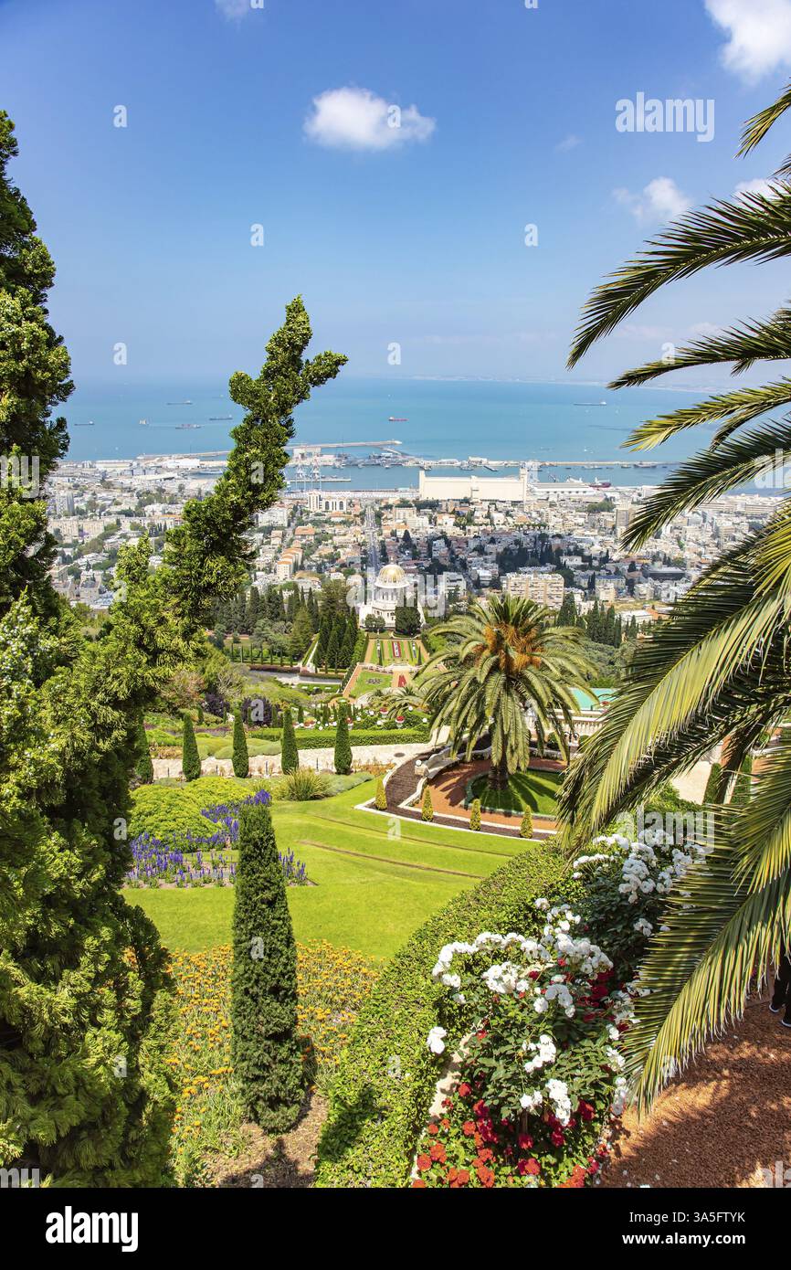 View from Mount Carmel to the international seaport of Haifa. Israel ...