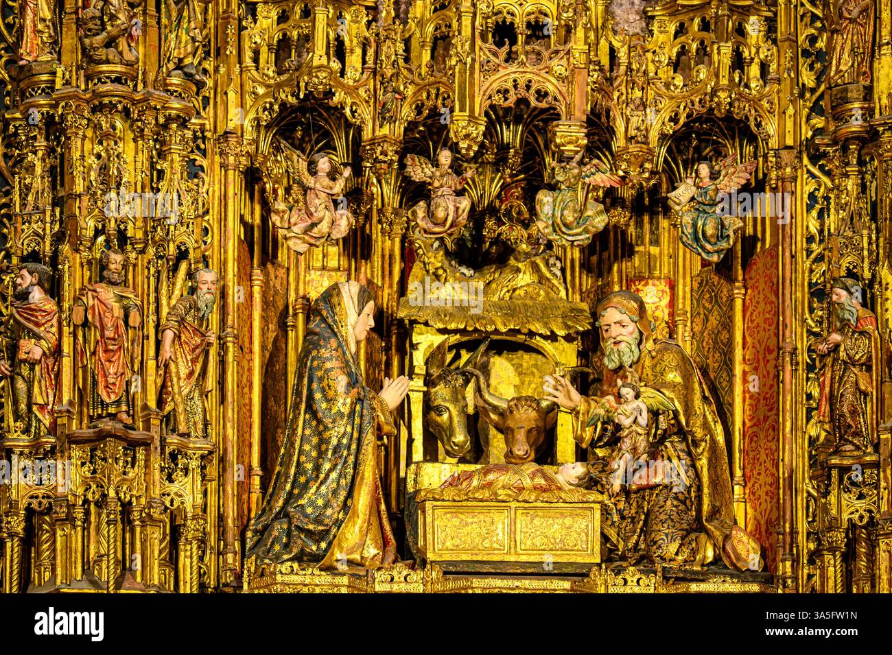 A depiction of baby Jesus Christ in the manger, part of the main altar ...