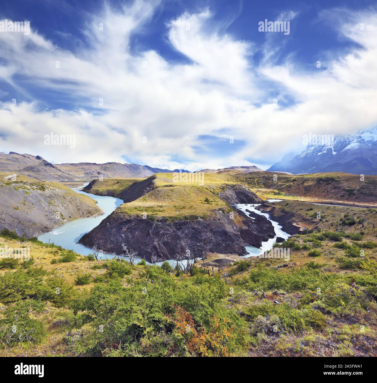 National Park Torres del Paine, Patagonia, Chile. The river bends ...