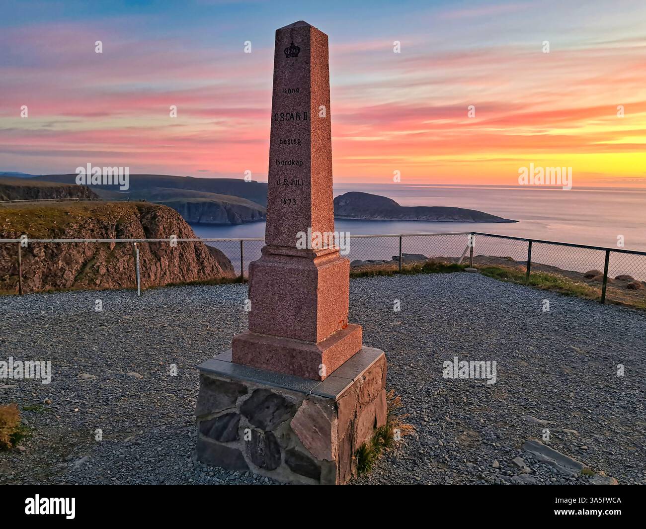 Norwegen, Norway, Nordkap, North cape, Oscarsäule, Obelisk, Finmark ...