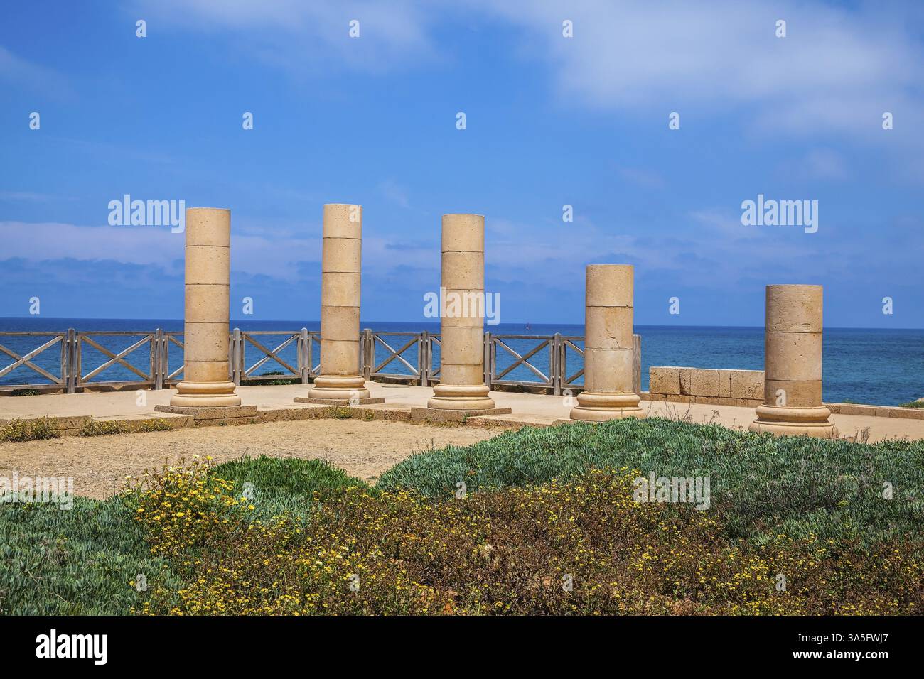 Ancient columns from the Roman period on Mediterranean coast. The ...