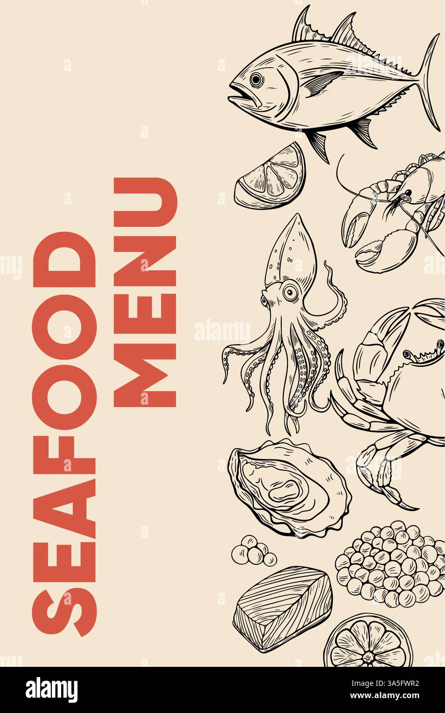 seafood menu template hand drawn fish and ocean elements Stock Vector ...