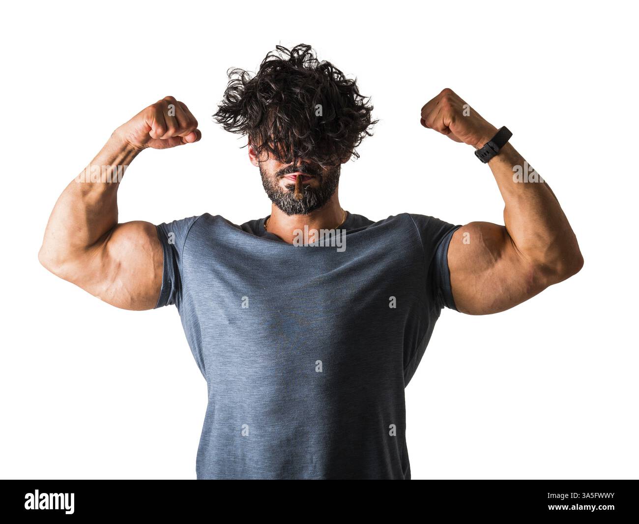 Photo of a muscular man showcasing his strength in a minimalist white ...