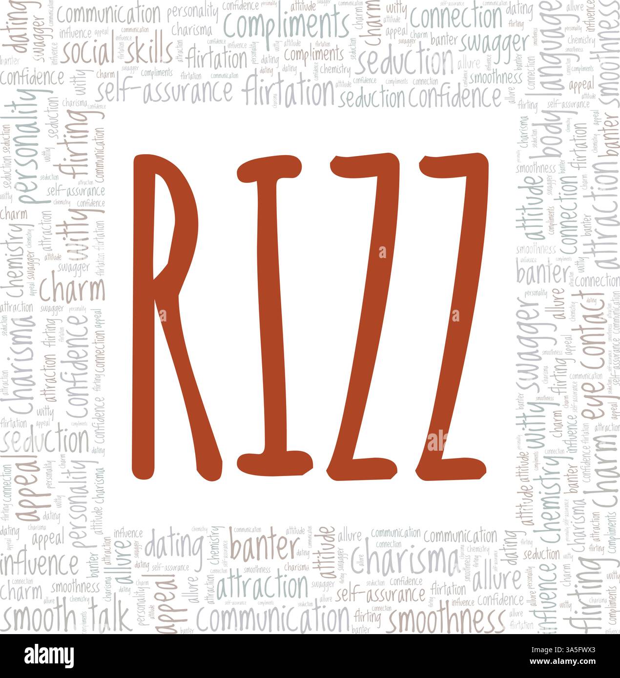 Rizz - Charm, Charisma word cloud conceptual design isolated on white ...