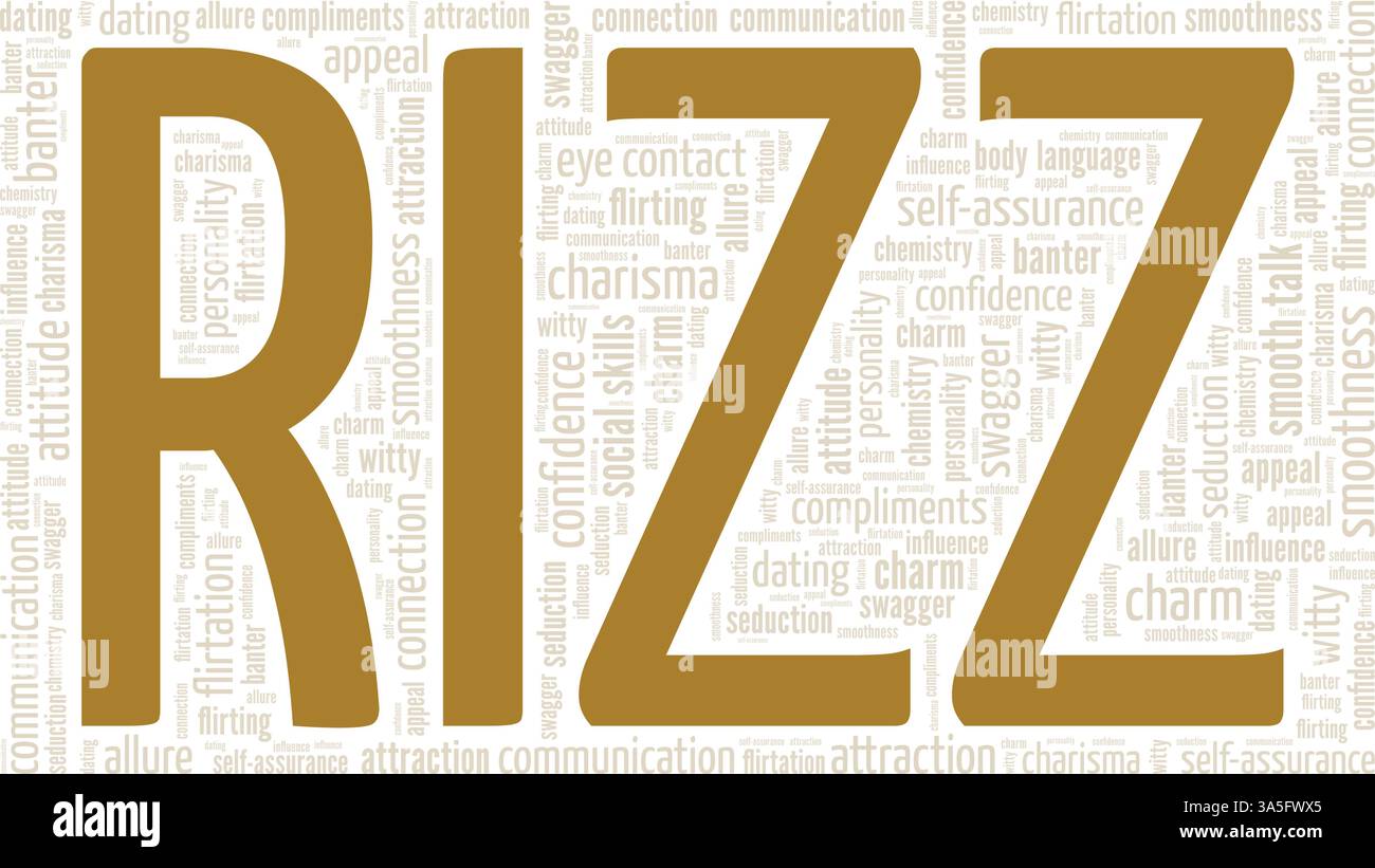 Rizz - Charm, Charisma word cloud conceptual design isolated on white ...