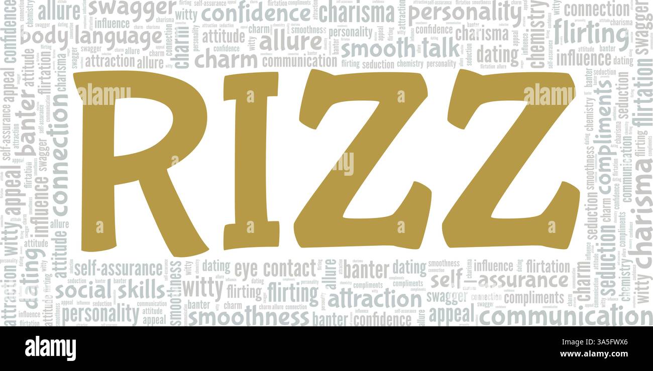 Rizz - Charm, Charisma word cloud conceptual design isolated on white ...