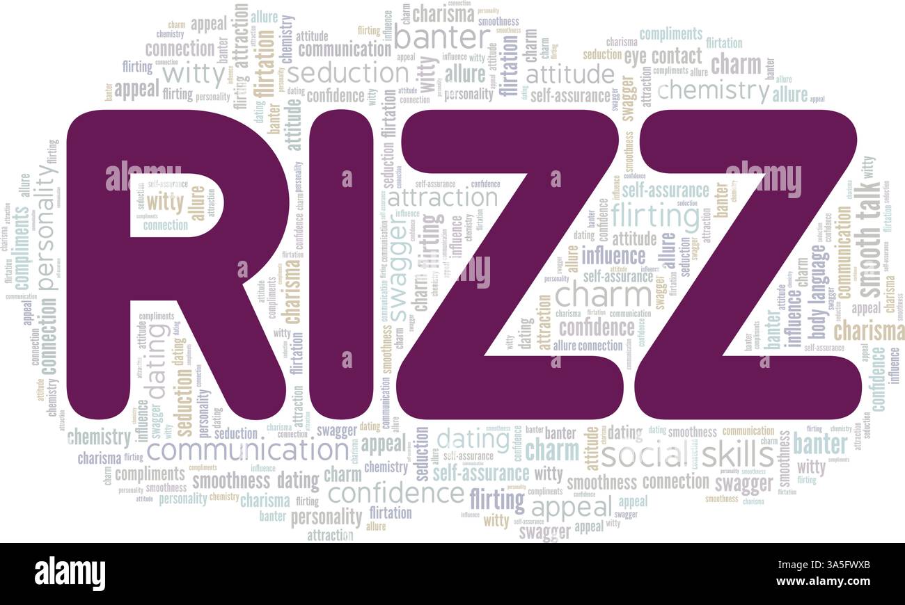 Rizz - Charm, Charisma word cloud conceptual design isolated on white ...