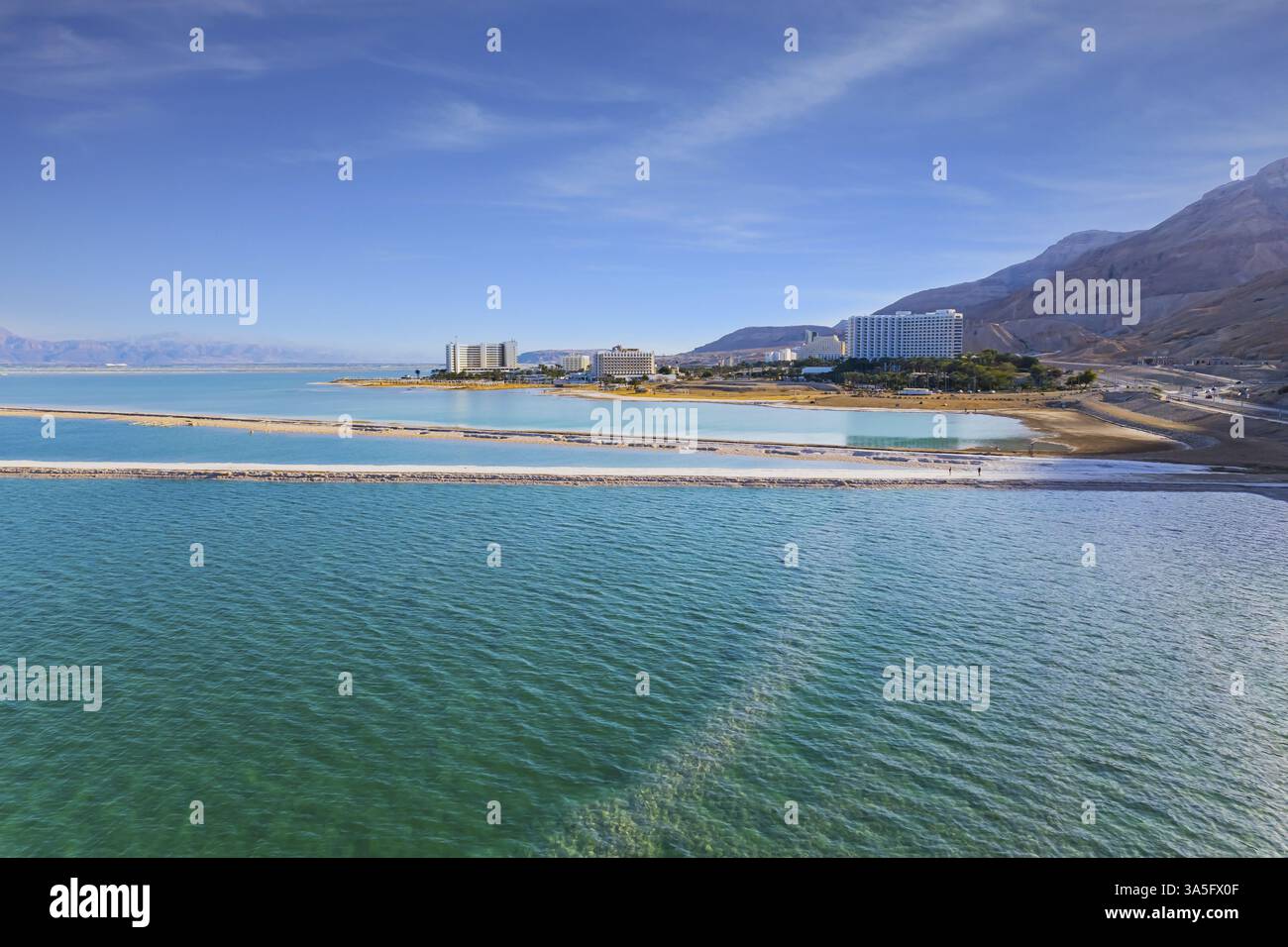 Sunset. Dead Sea, Israel. Dead Sea photographed from a drone. Asphalt ...