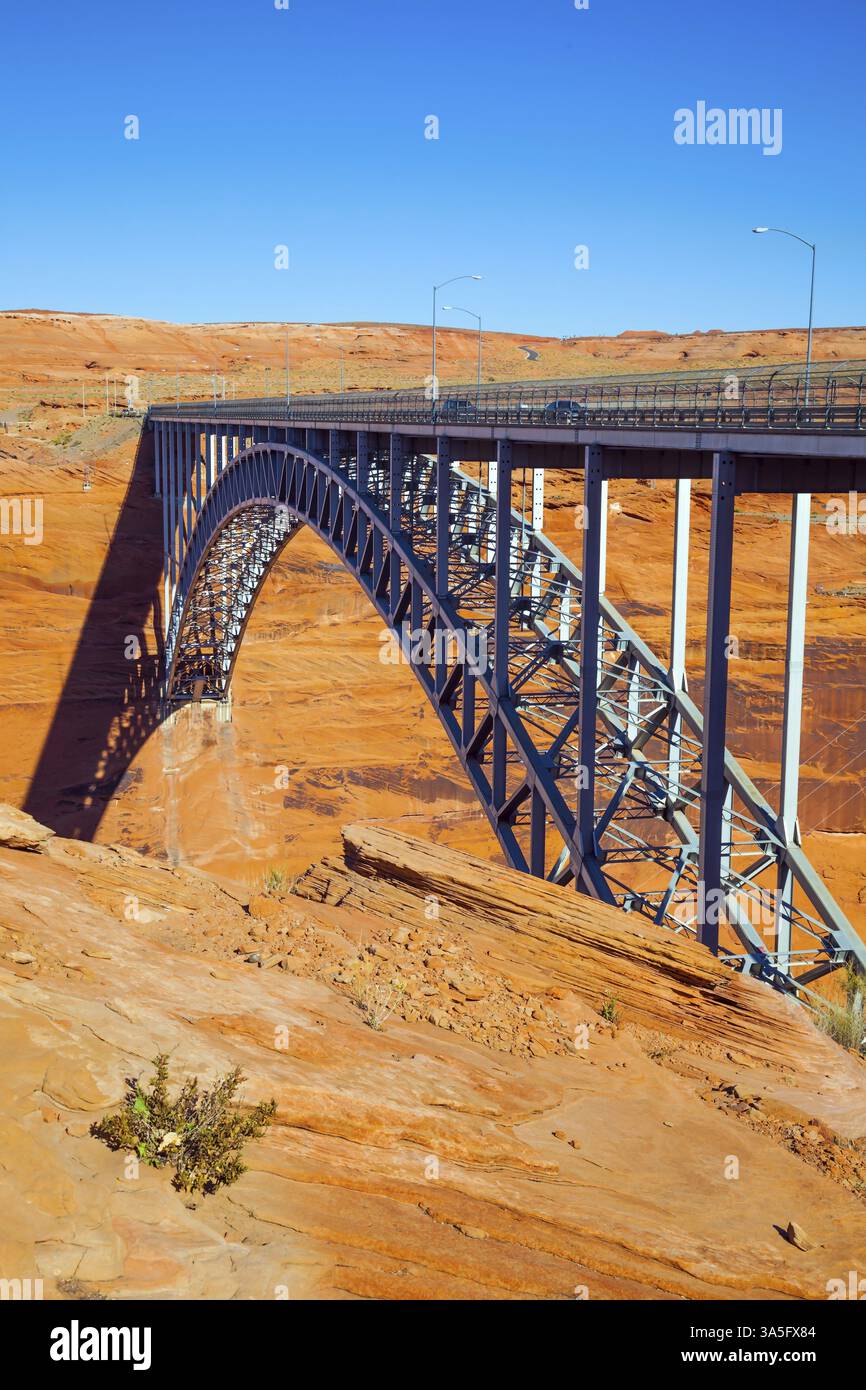 Glen Canyon Bridge over the Colorado River. Picturesque red sandstone ...
