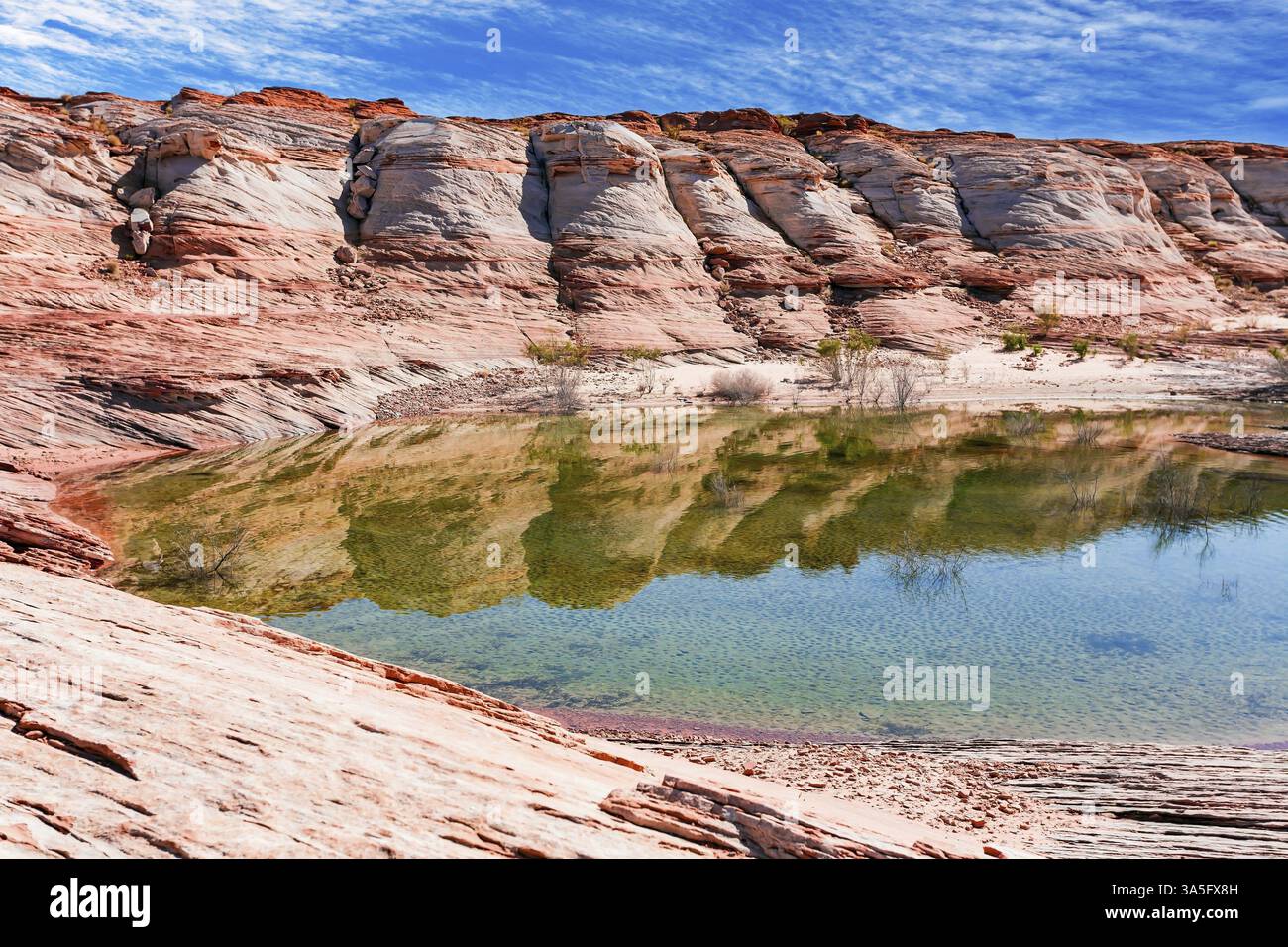Lake Powell. USA. The water reflects the surrounding shores. Grandiose ...