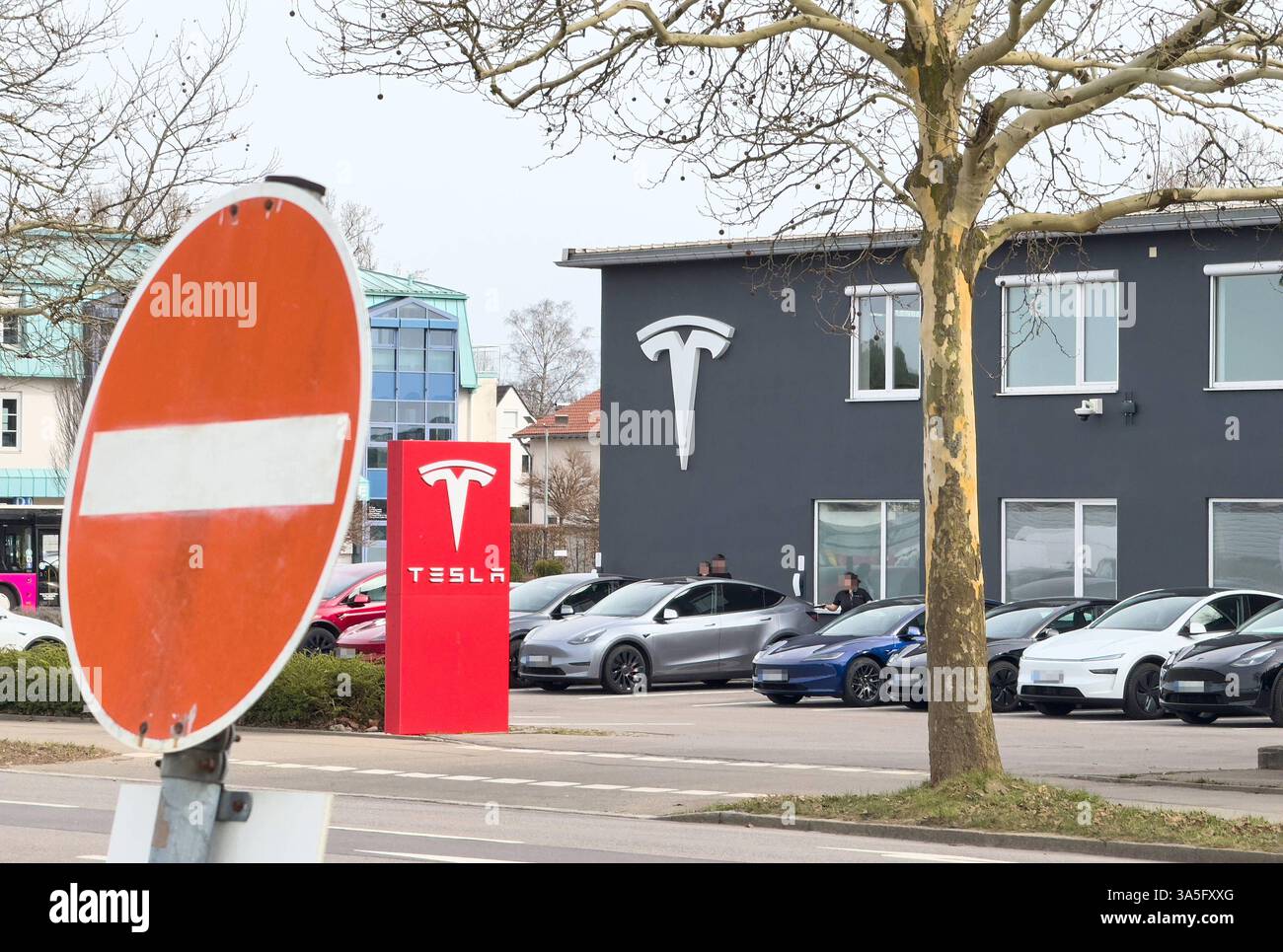 Tesla company office in Memmingen, Germany, Mar 21, 2025 Stock Photo ...