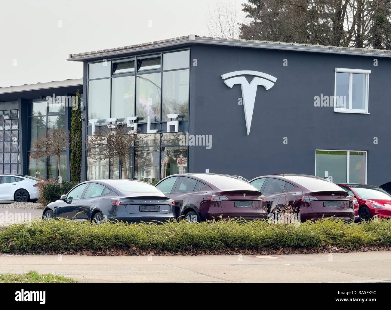 Tesla company office in Memmingen, Germany, Mar 21, 2025 Stock Photo ...