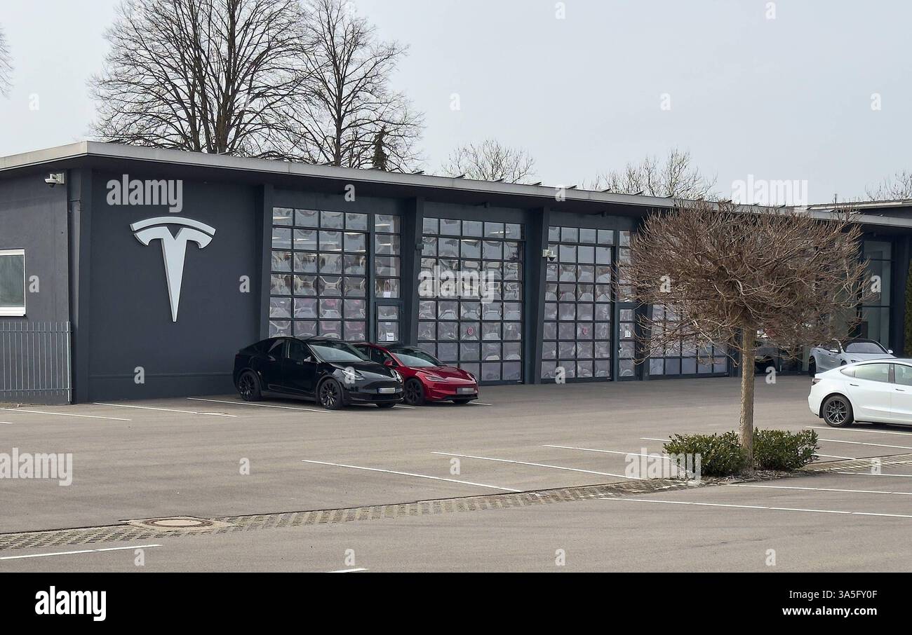 Tesla company office in Memmingen, Germany, Mar 21, 2025 Stock Photo ...