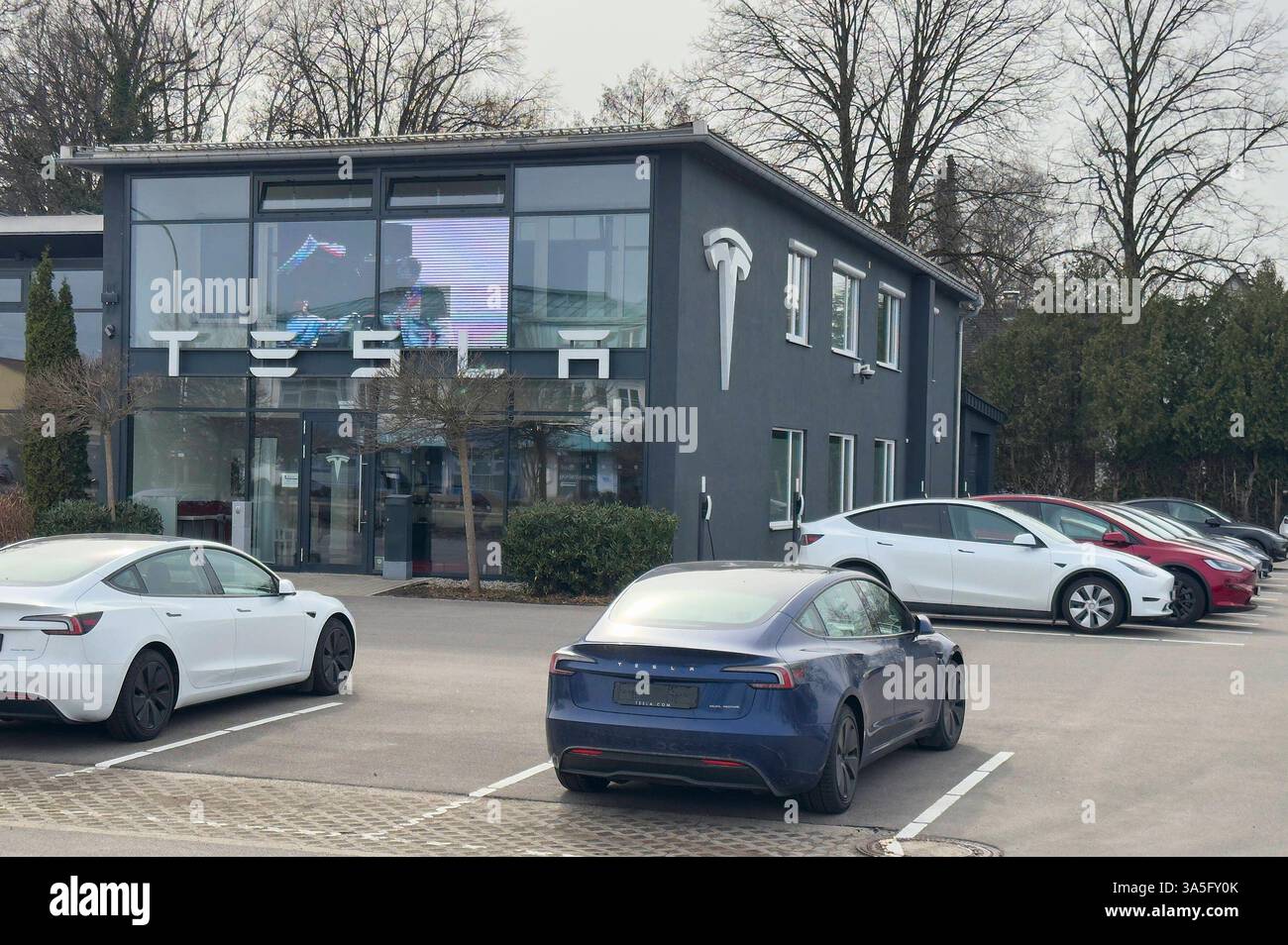 Tesla company office in Memmingen, Germany, Mar 21, 2025 Stock Photo ...