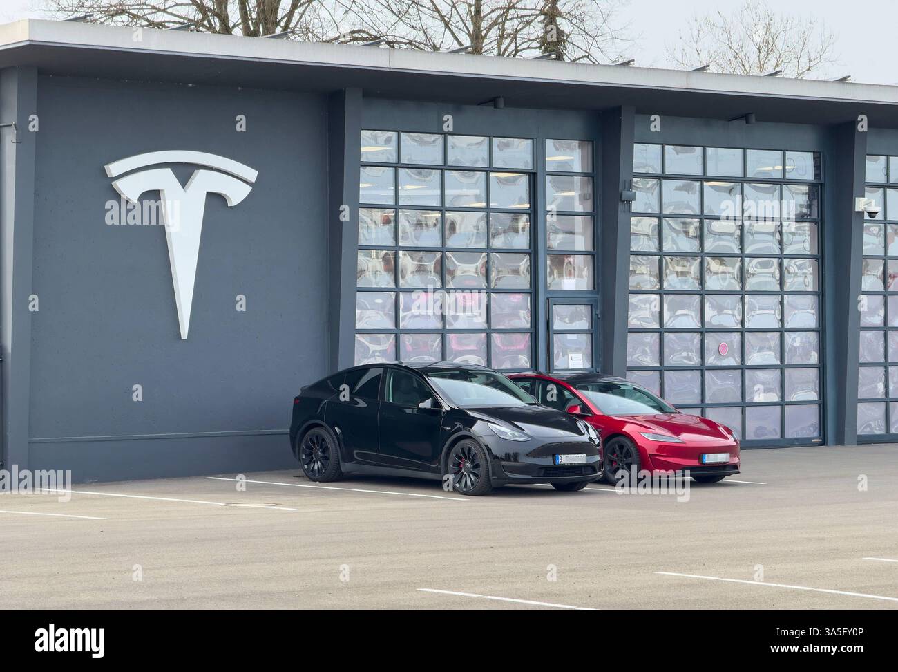 Tesla company office in Memmingen, Germany, Mar 21, 2025 Stock Photo ...