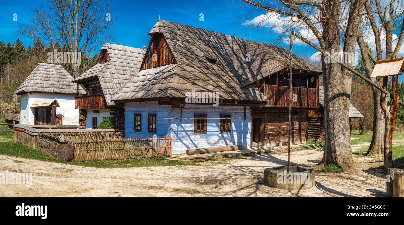 Wooden rural cottages in musem of the Slovak village in Martin Folk ...