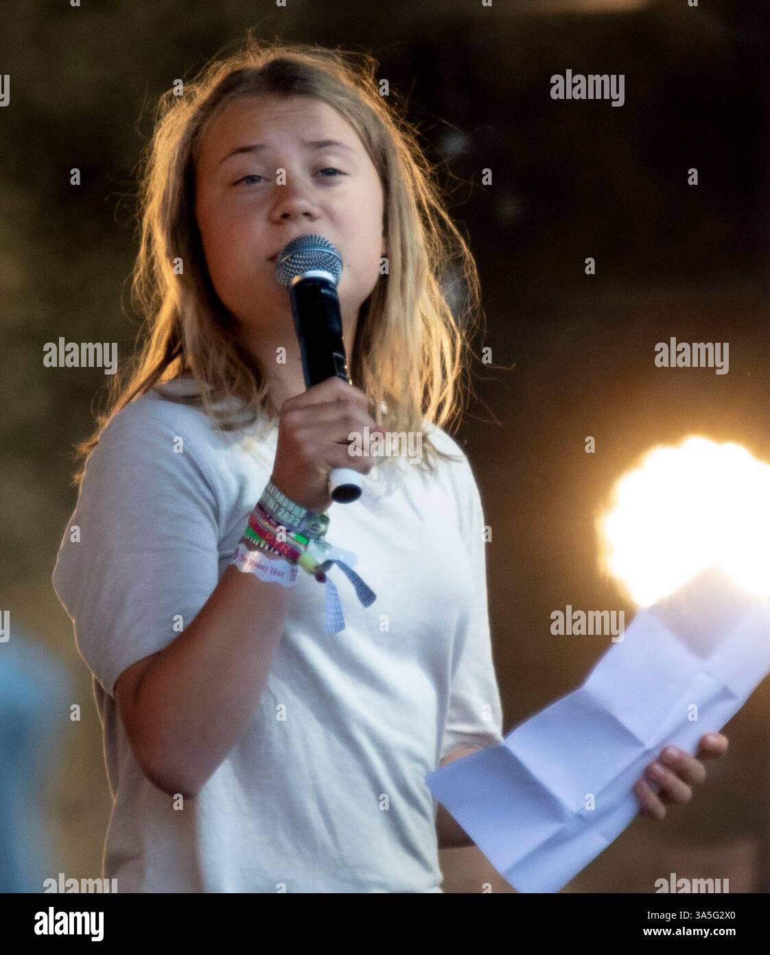 Greta Thunberg at Glastonbury's 50th Anniversary Festival 2022, Worthy Farm, Pilton, England, UK ...