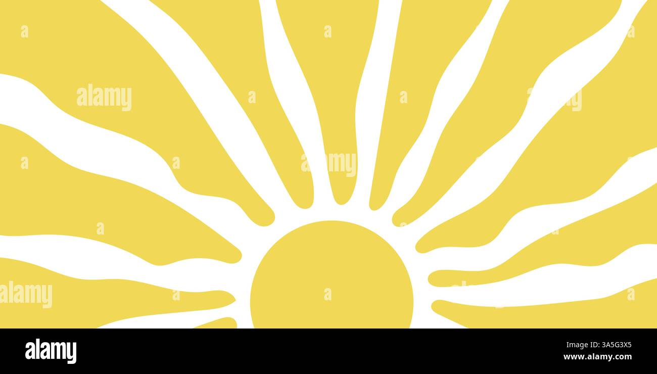 Groovy Bright Yellow Sunburst Design with Wavy Lines on White ...