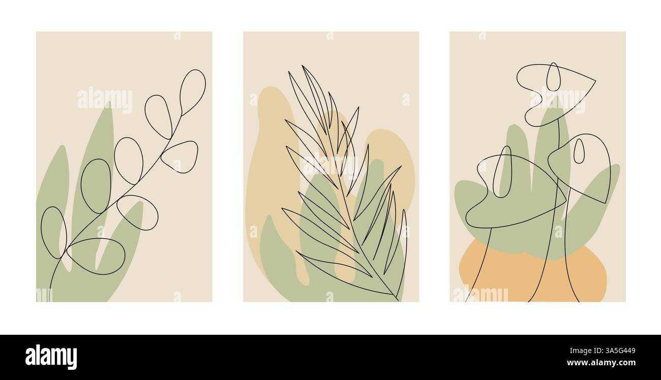 Minimalist Botanical Line Art Illustrations with Abstract Shapes in ...
