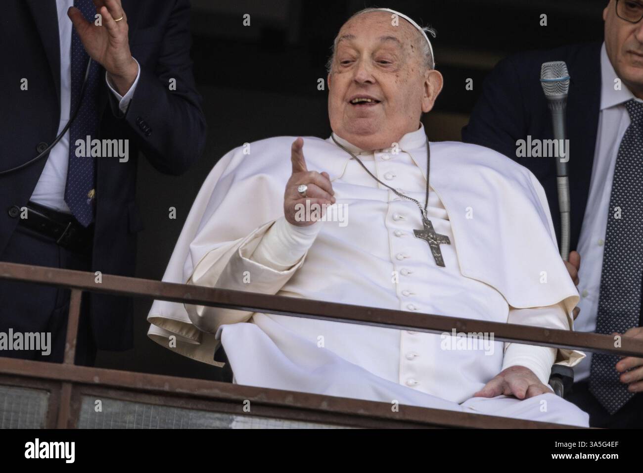 Rome, Italy. 23rd Mar, 2025. Pope Francis appears at a window of Rome's ...