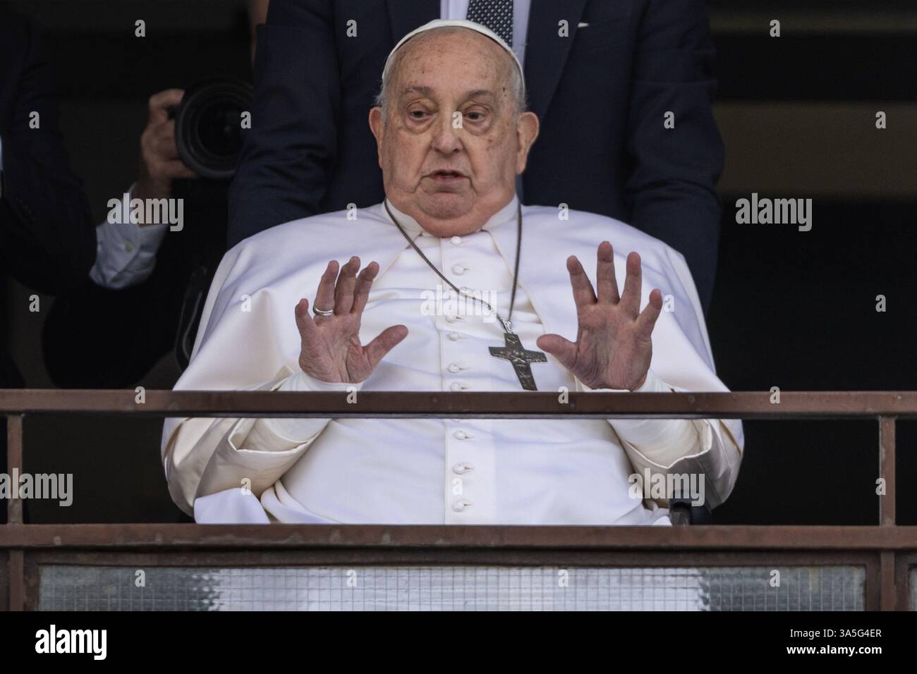 Rome, Italy. 23rd Mar, 2025. Pope Francis appears at a window of Rome's ...