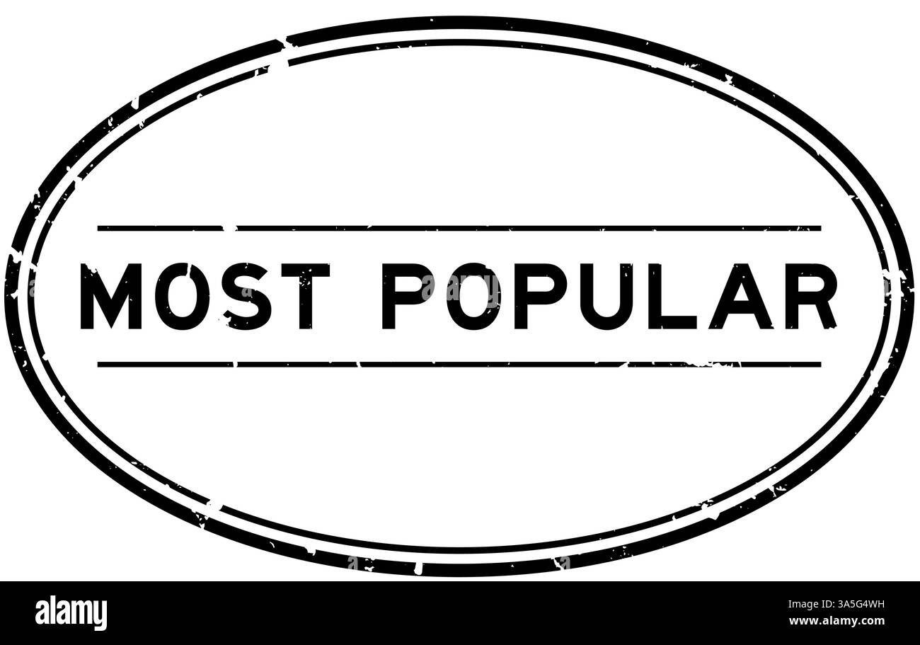 Grunge black most popular word oval rubber seal stamp on white ...