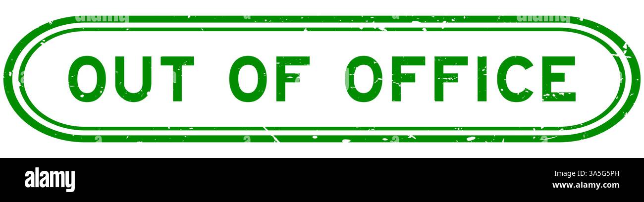Grunge green out of office word rubber seal stamp on white background ...