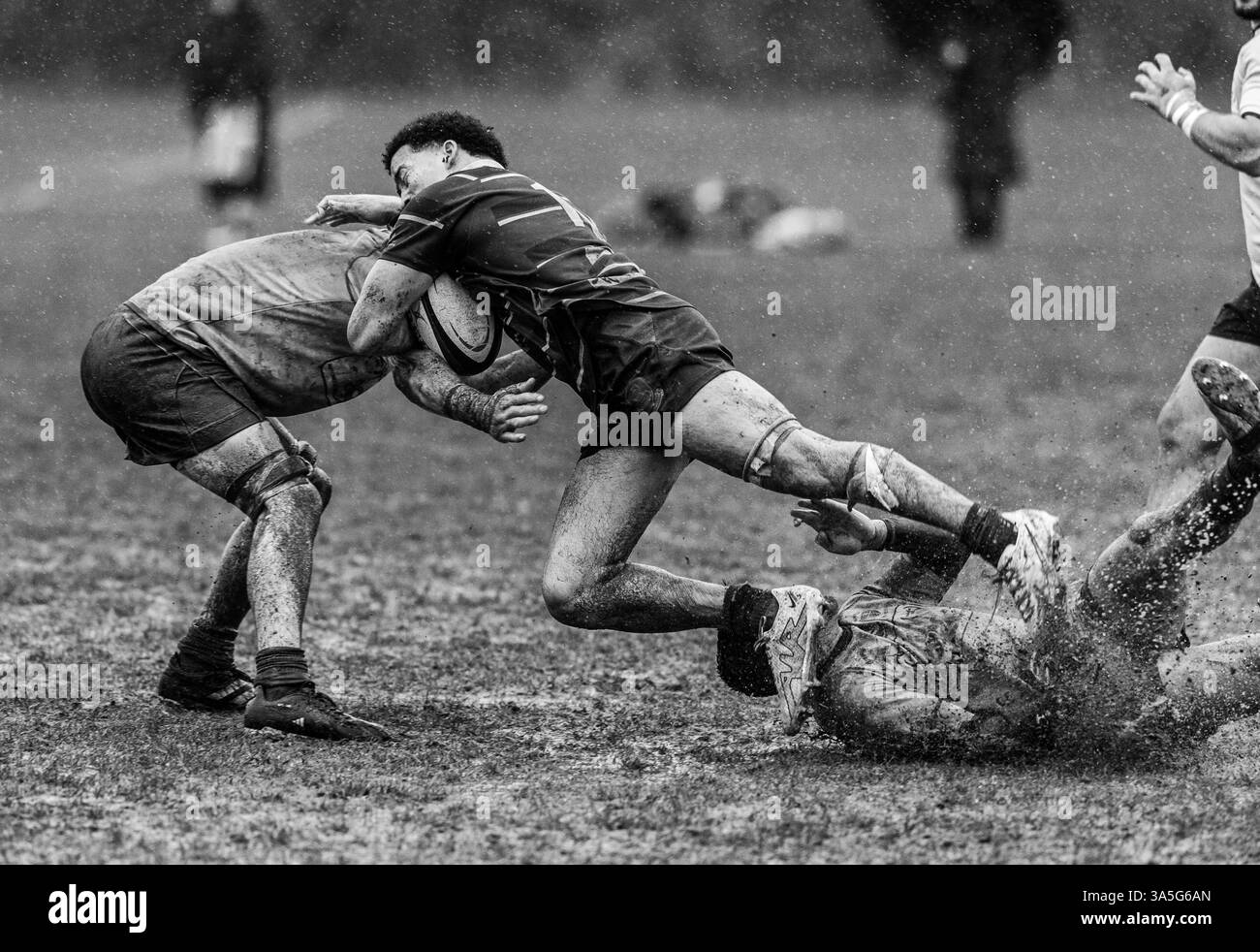 Mens amateur Rugby Union game played in wet and muddy weather Stock ...