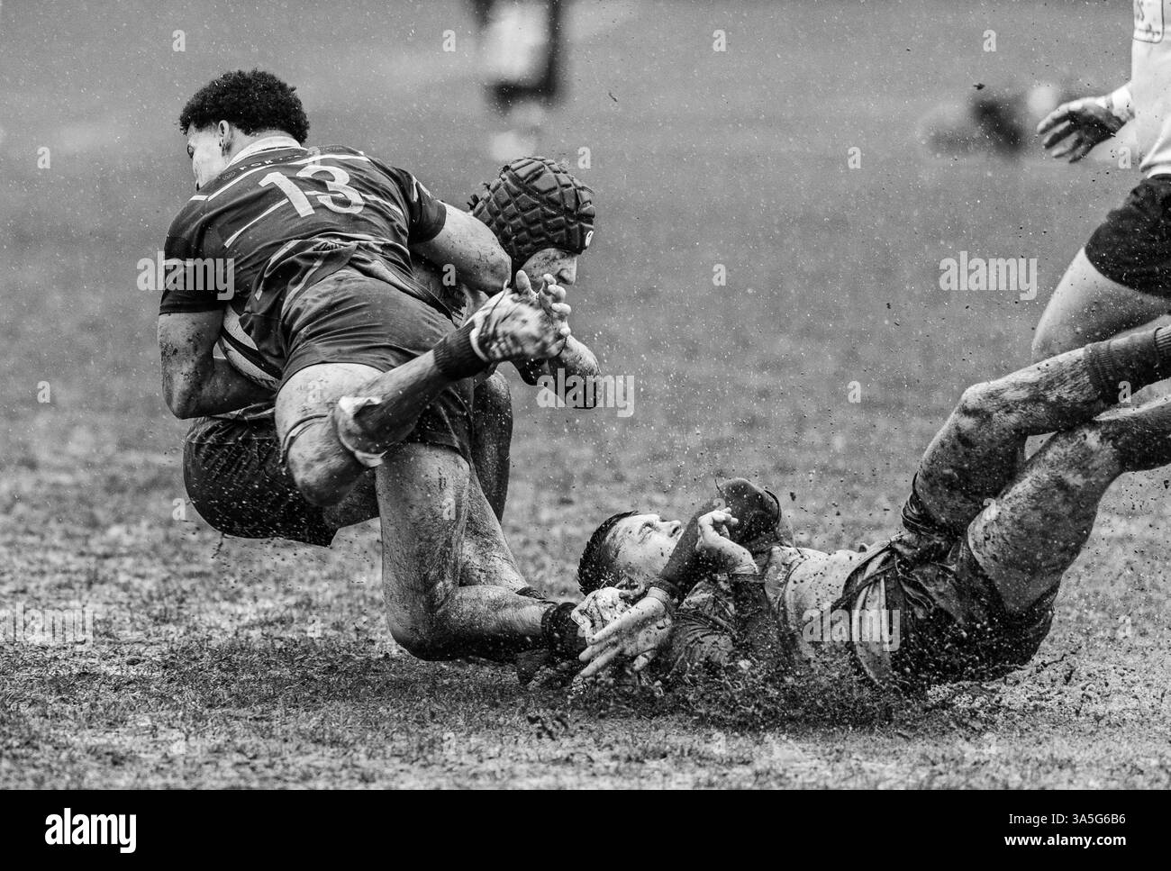 Mens amateur Rugby Union game played in wet and muddy weather Stock ...