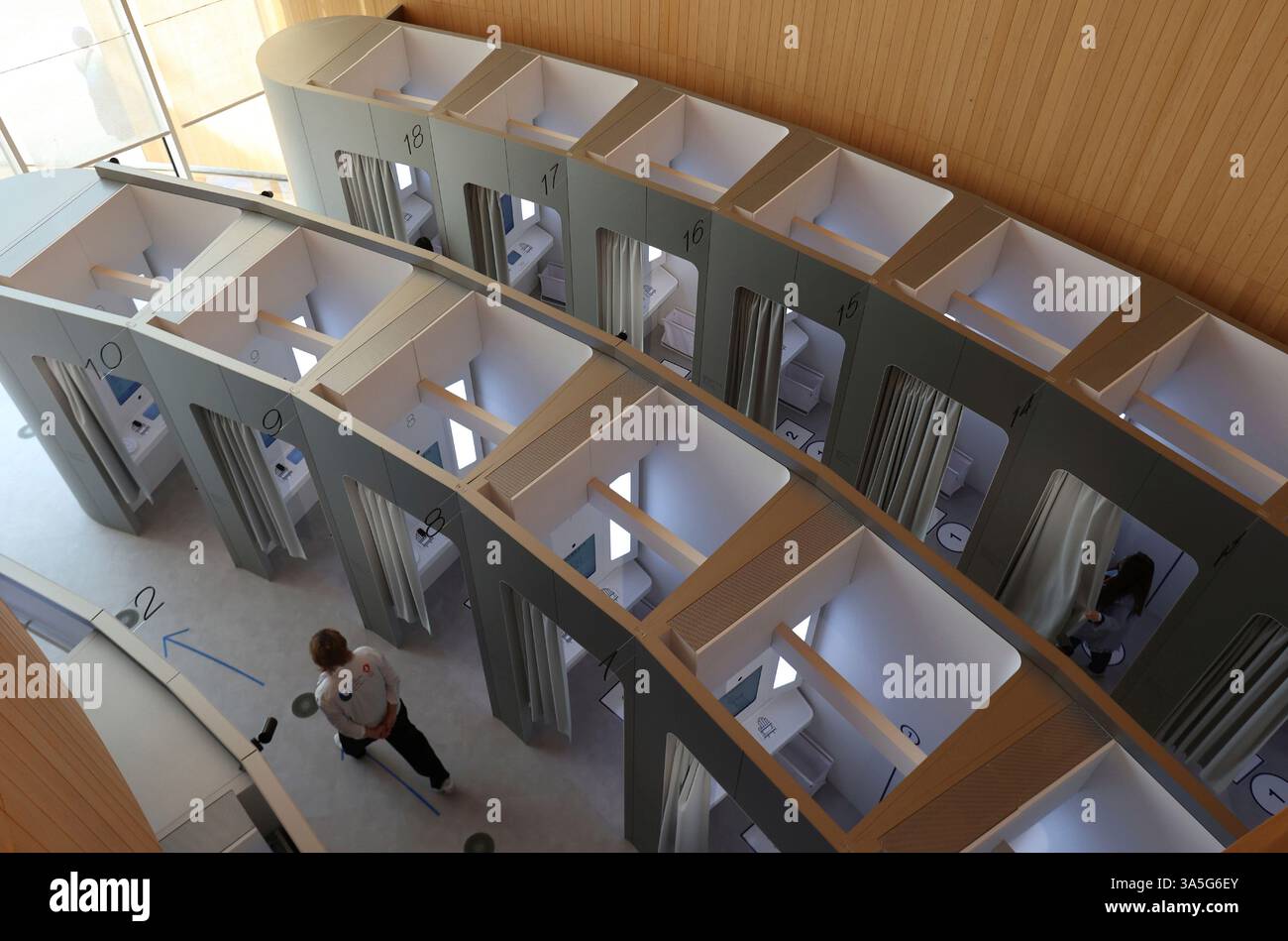 Photo shows a body measurement pod that measures seven health data ...
