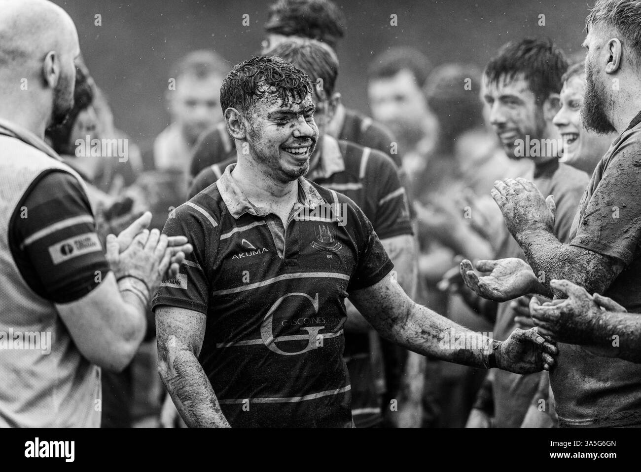 Mens amateur Rugby Union game played in wet and muddy weather Stock ...