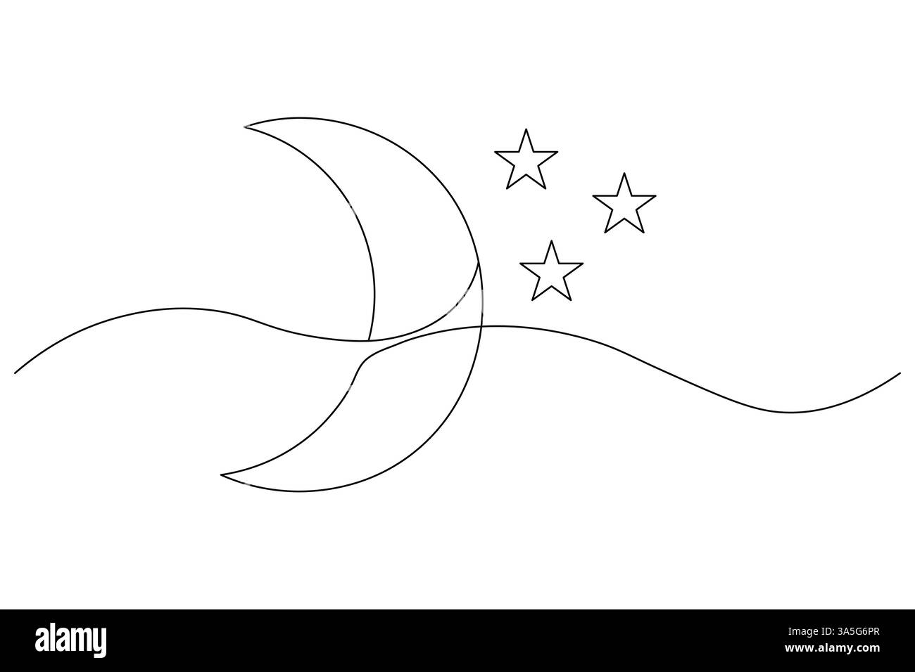 Continuous one line art of moon icon ramadan isolated outline vector ...