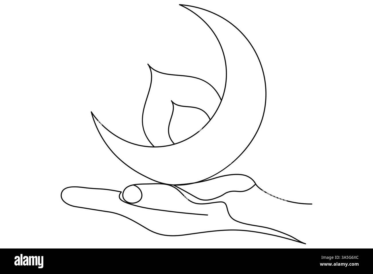 Continuous one line art of moon icon ramadan isolated outline vector ...
