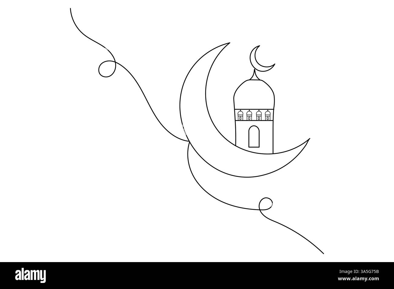 Continuous one line art of moon icon ramadan isolated outline vector ...