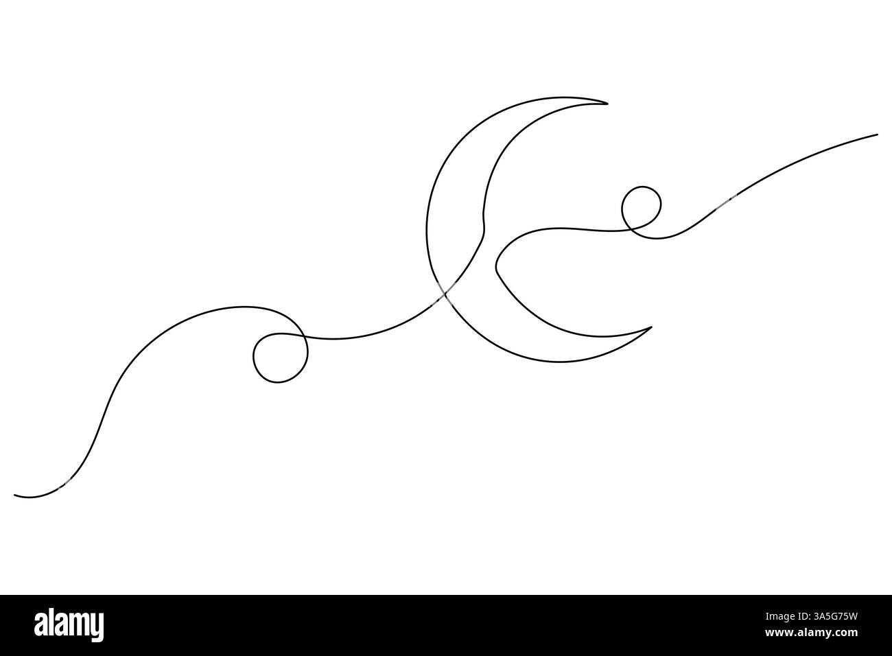 Continuous one line art of moon icon ramadan isolated outline vector ...