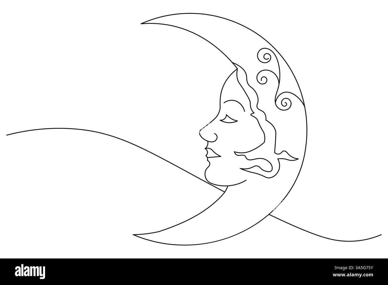 Continuous one line art of moon icon ramadan isolated outline vector ...