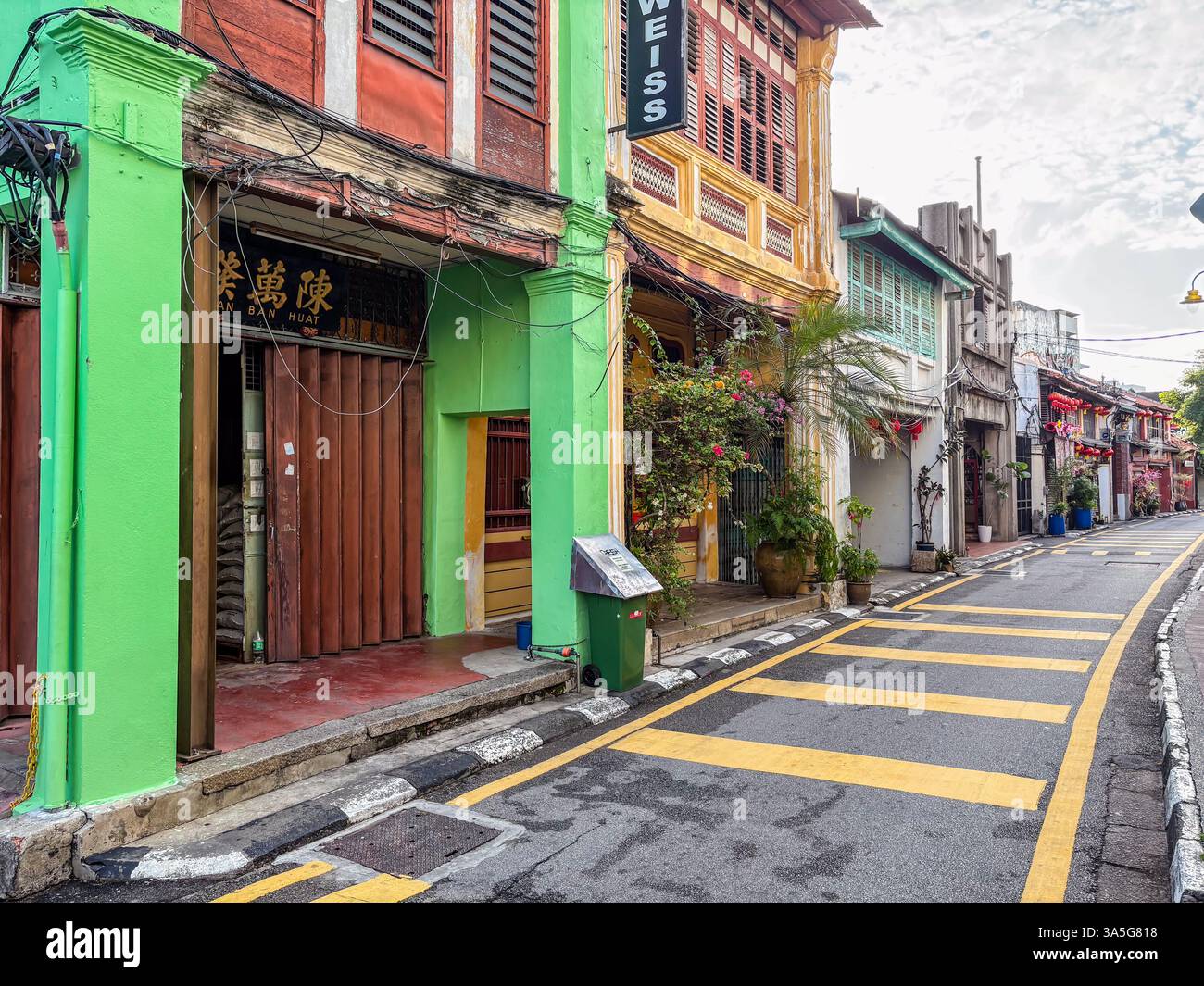 Colorful buildings line Armenian Street in George Town, Penang ...