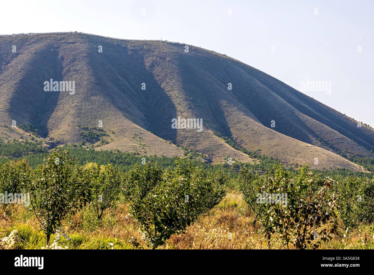 The outside of an eroded extinct volcano in the volcano geologic park ...