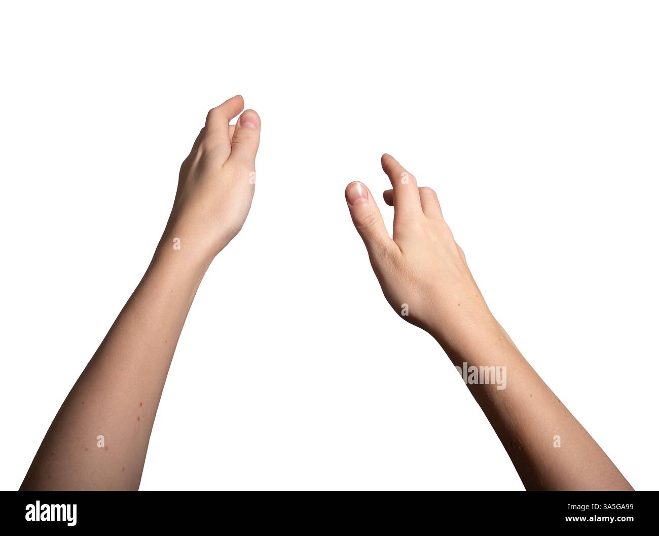 Both hands outstretched with fingers spread wide, reaching forward in a ...