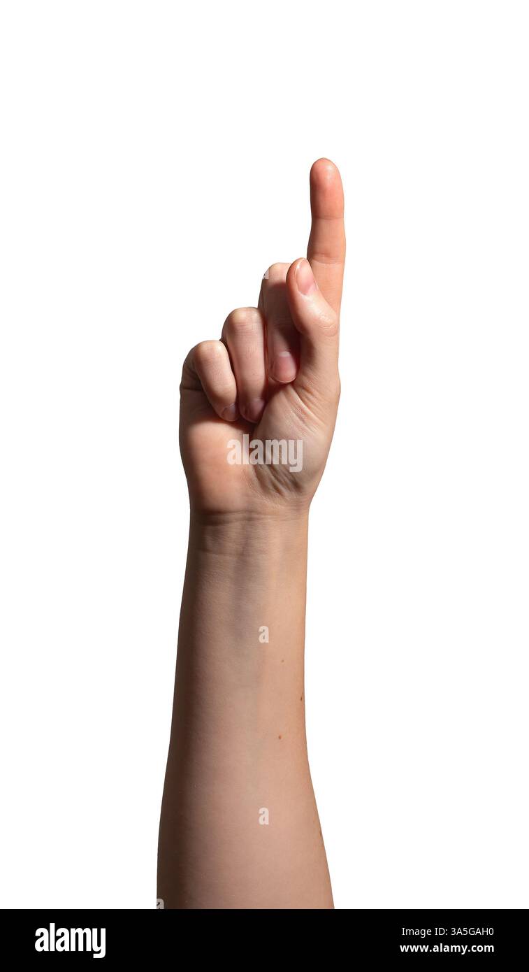hand pointing up with index finger extended, gesture symbolizing selection, direction, or action ...