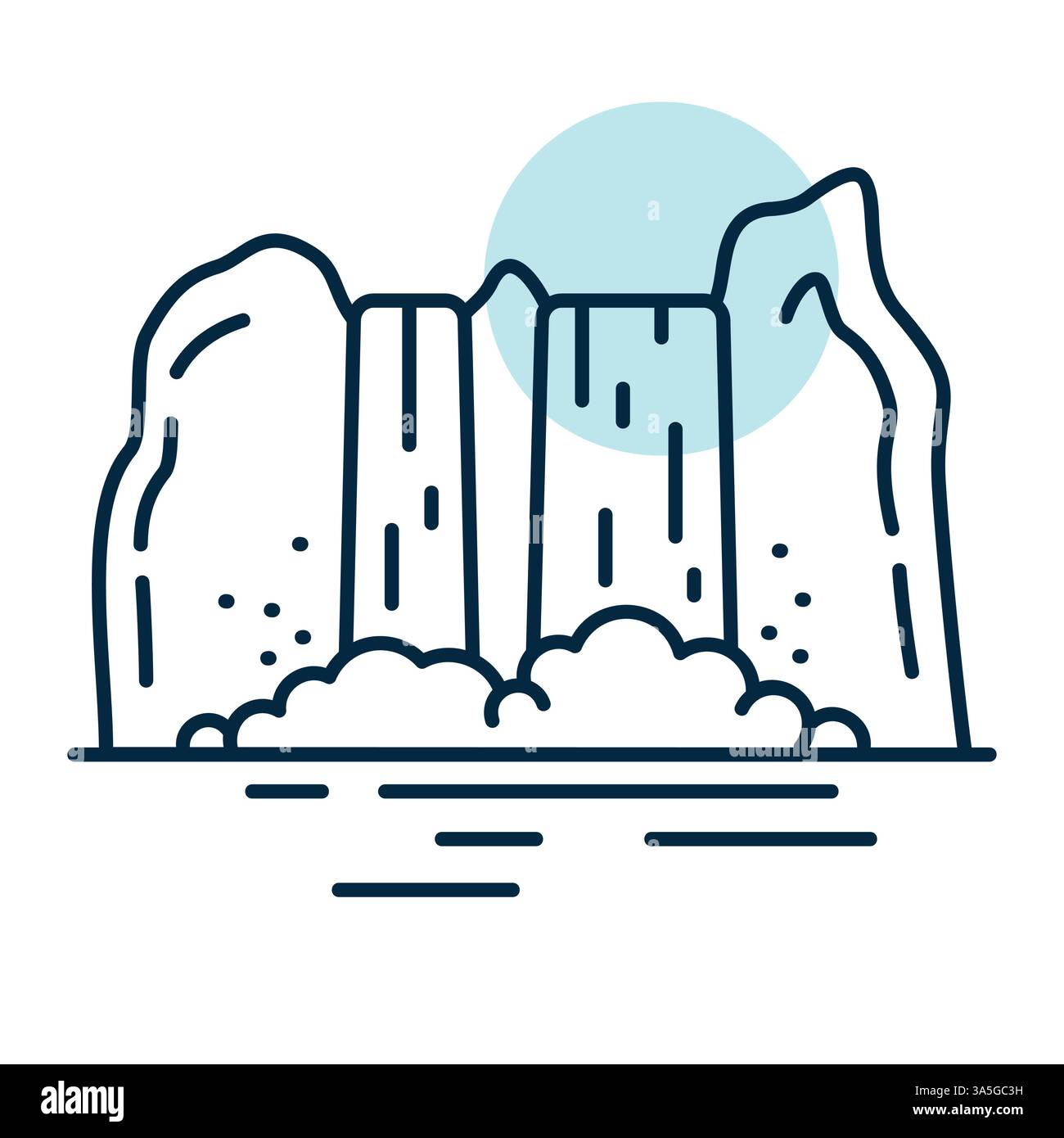 Mountain in the middle of a waterfall vector icon. Nature sign. Graph ...