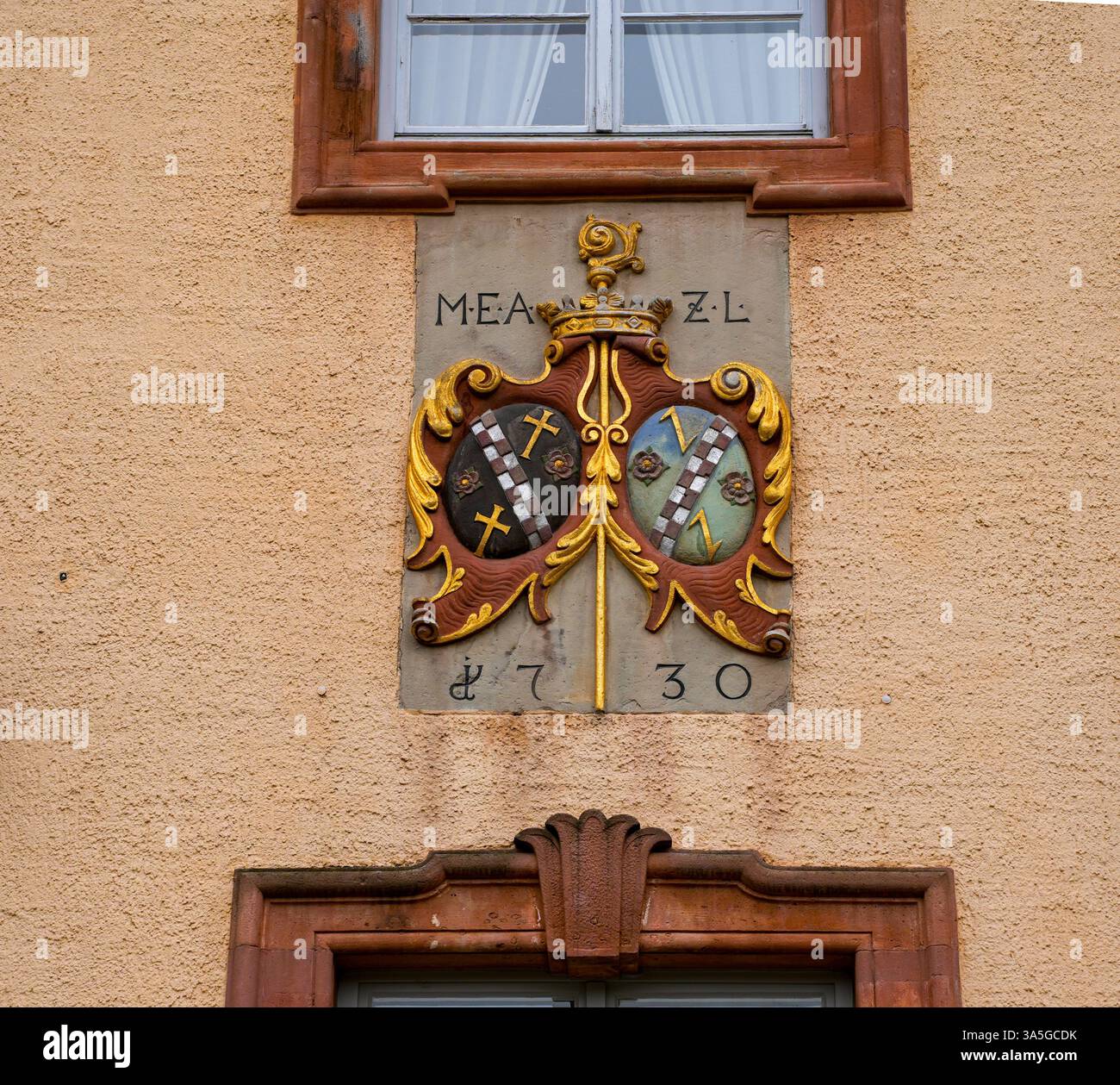 A monastic coat of arms in the inner courtyard of the Cistercian Abbey of Lichtental. Baden ...