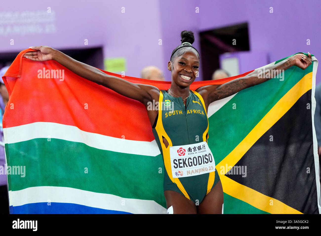 Prudence Sekgodiso, of South Africa, poses after winning the gold medal ...
