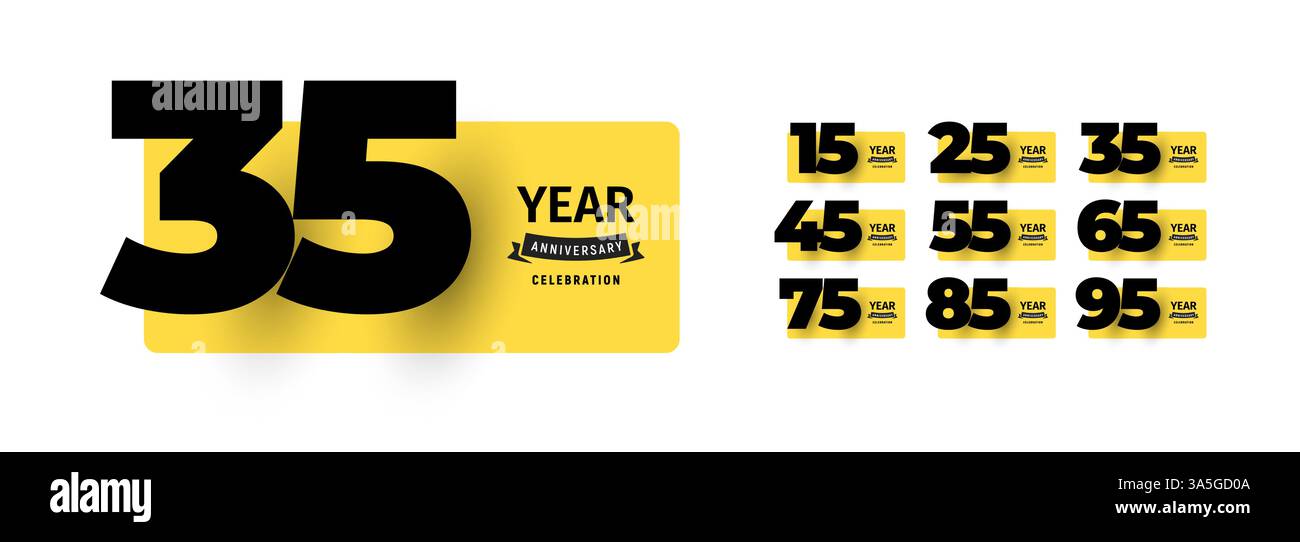 Bold anniversary typography set with large numbers on yellow background ...