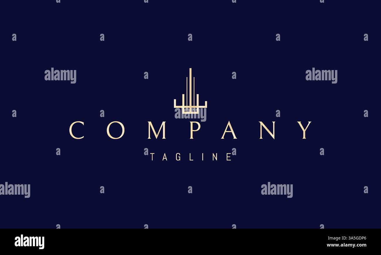 Vector golden logo with an abstract image of a skyscraper with columns ...